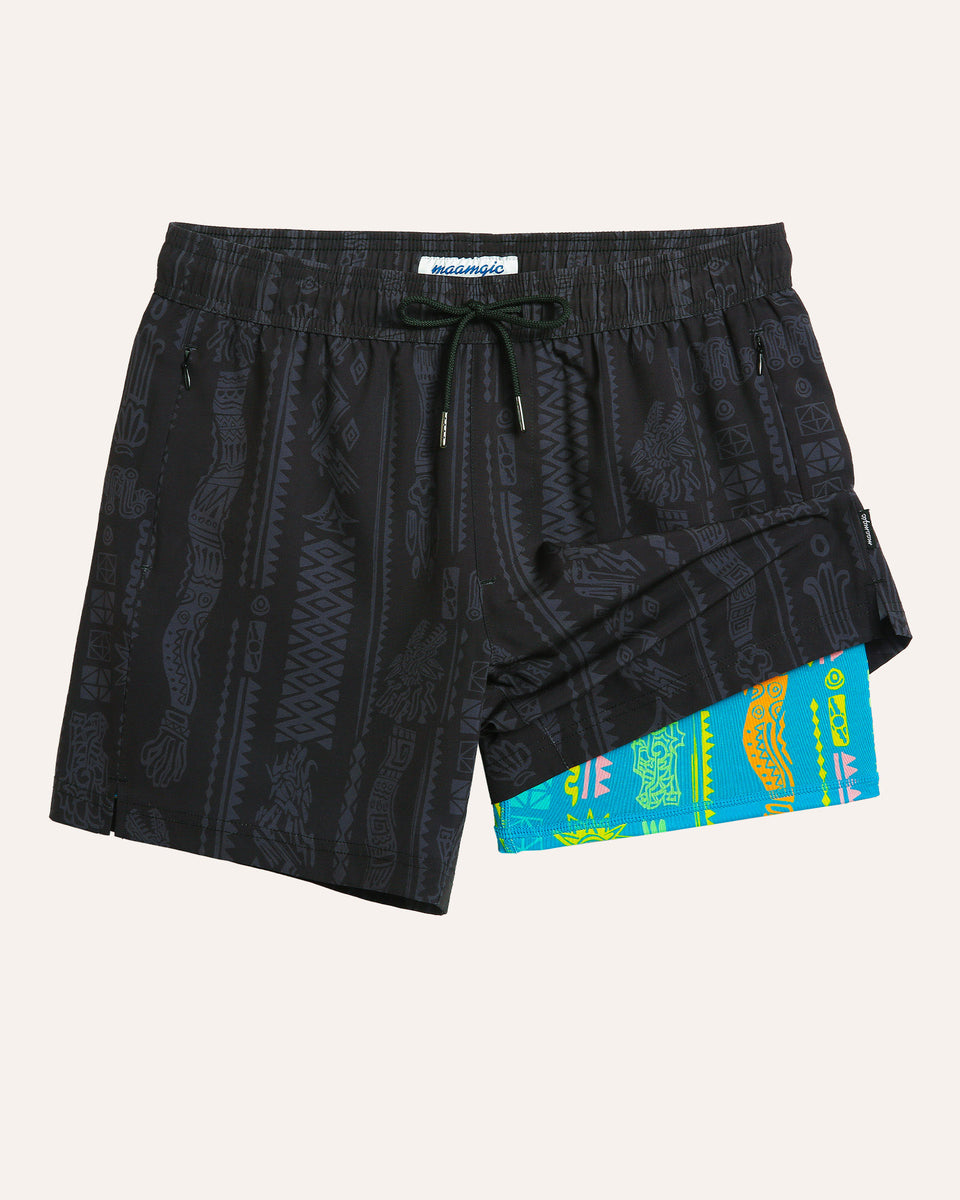 TribalTime Aztec Dragon Swim Trunks, Black and Green | Maamgic – maamgic