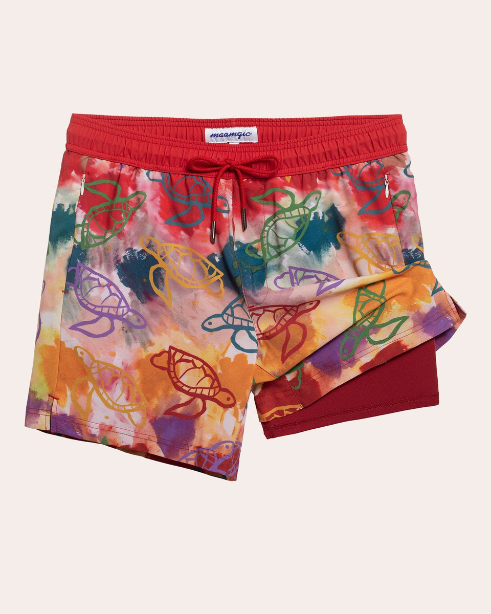 BioBloom Sea Turtle Swim Trunks, Red Halo Gradient | Maamgic