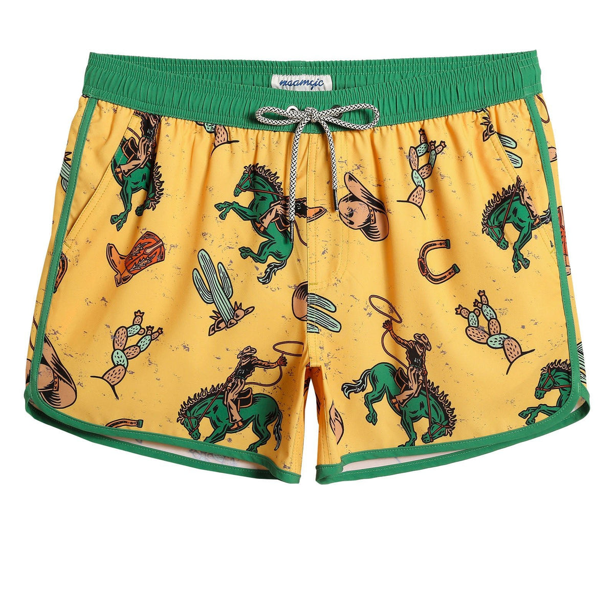Buckaroo Desert Cowboy Swim Trunks, Green and Yellow | Maamgic – maamgic