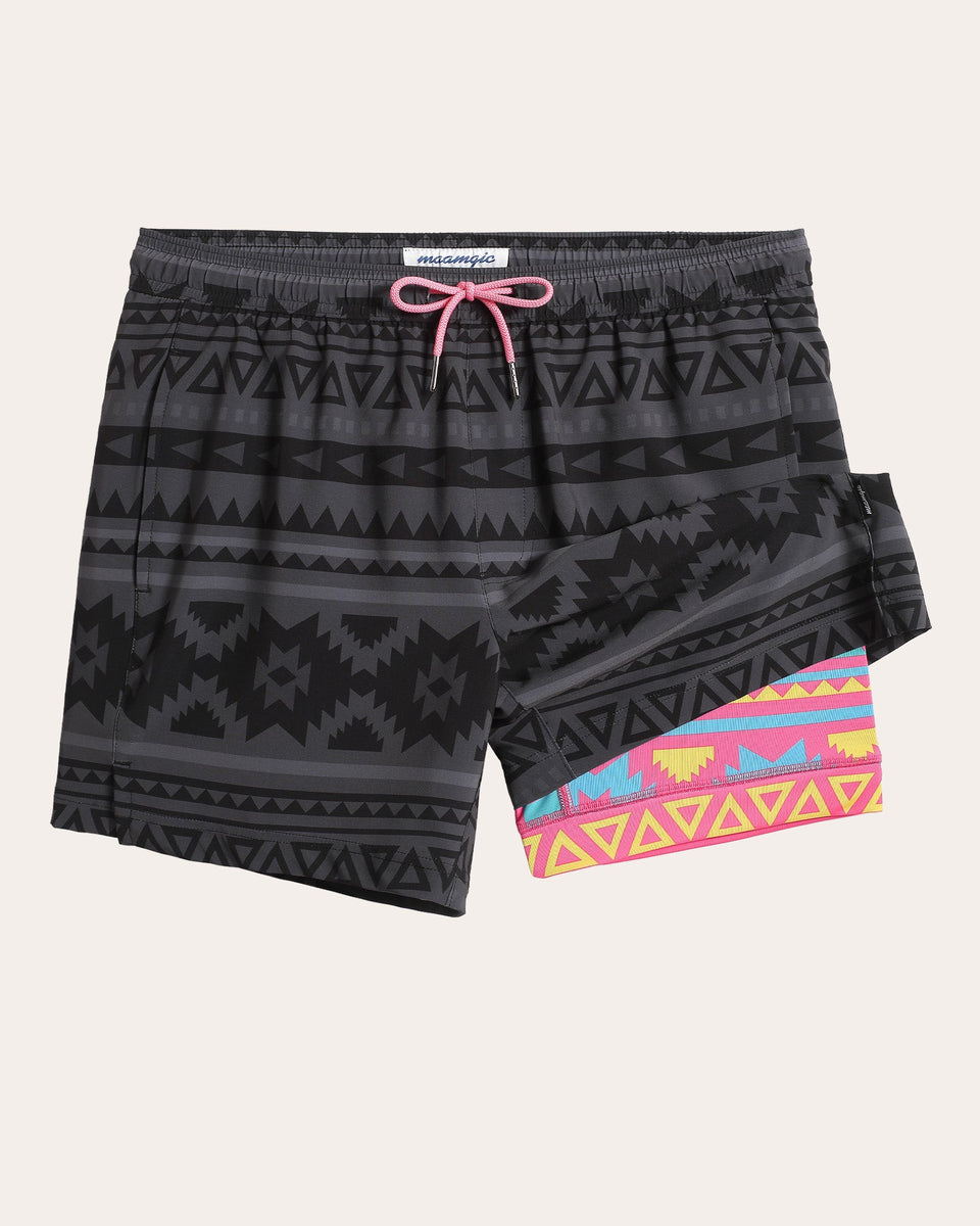 FlipFlicker Compression Lined Swim Trunks, Grey and Pink | Maamgic ...