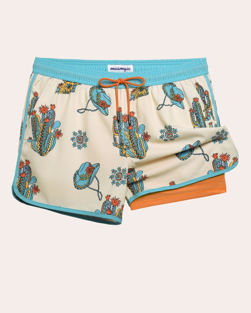 PlantPop Cactus Print Swim Trunks, Beige and Orange | Maamgic – maamgic