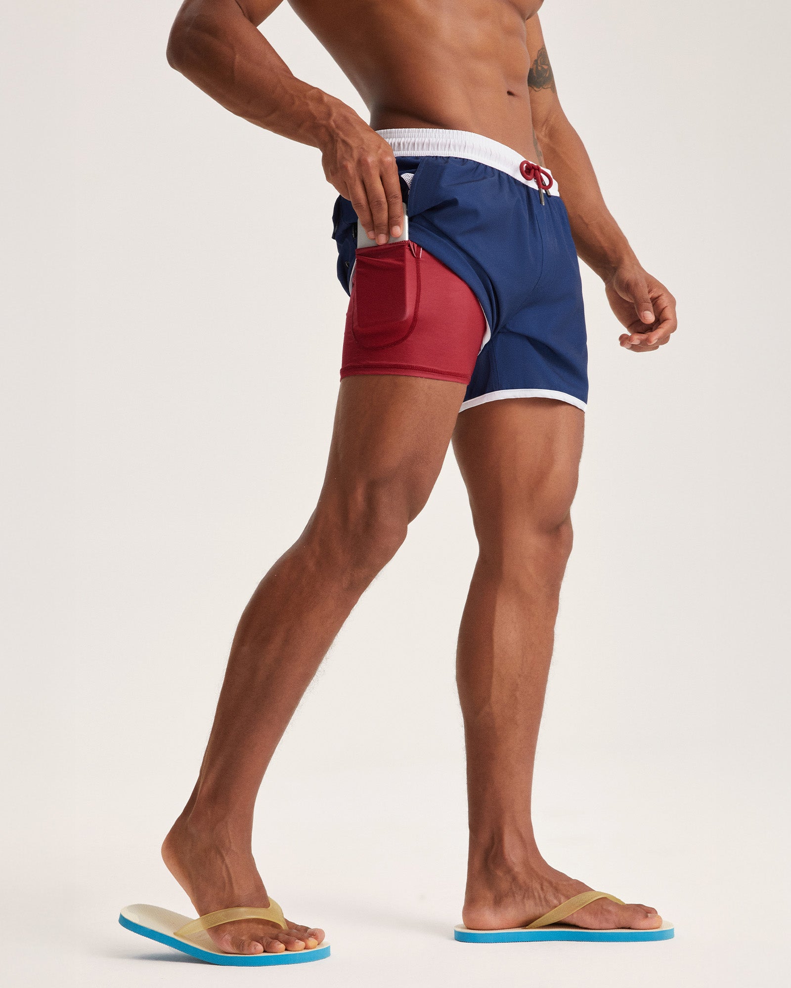 Retro 70s Comfy Swim Trunks, Navy and Red | Maamgic – maamgic