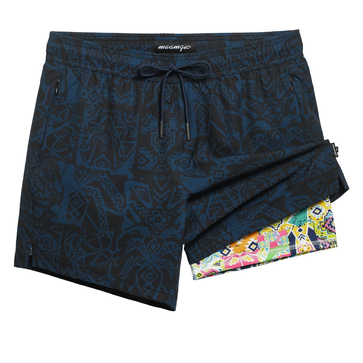 TribalTime Pyramid Geo Swim Trunks, Navy Blue | Maamgic – maamgic