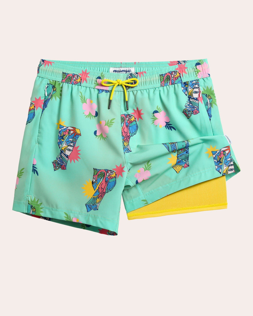 VivaVacay Animal Cartoon Swim Trunks, Green and Yellow | Maamgic – maamgic
