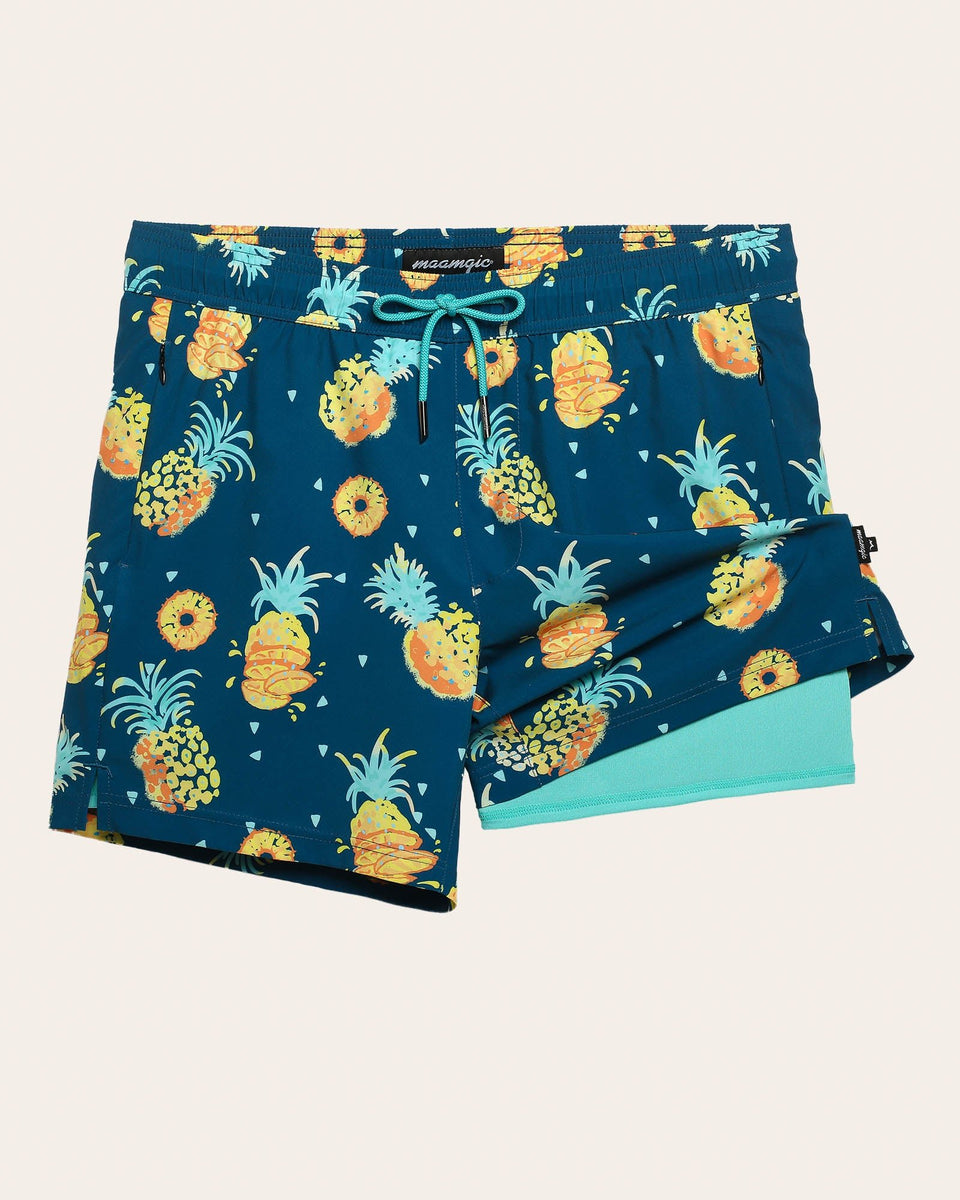 VivaVacay Pineapple Swim Trunks, Navy Blue & Teal | Maamgic