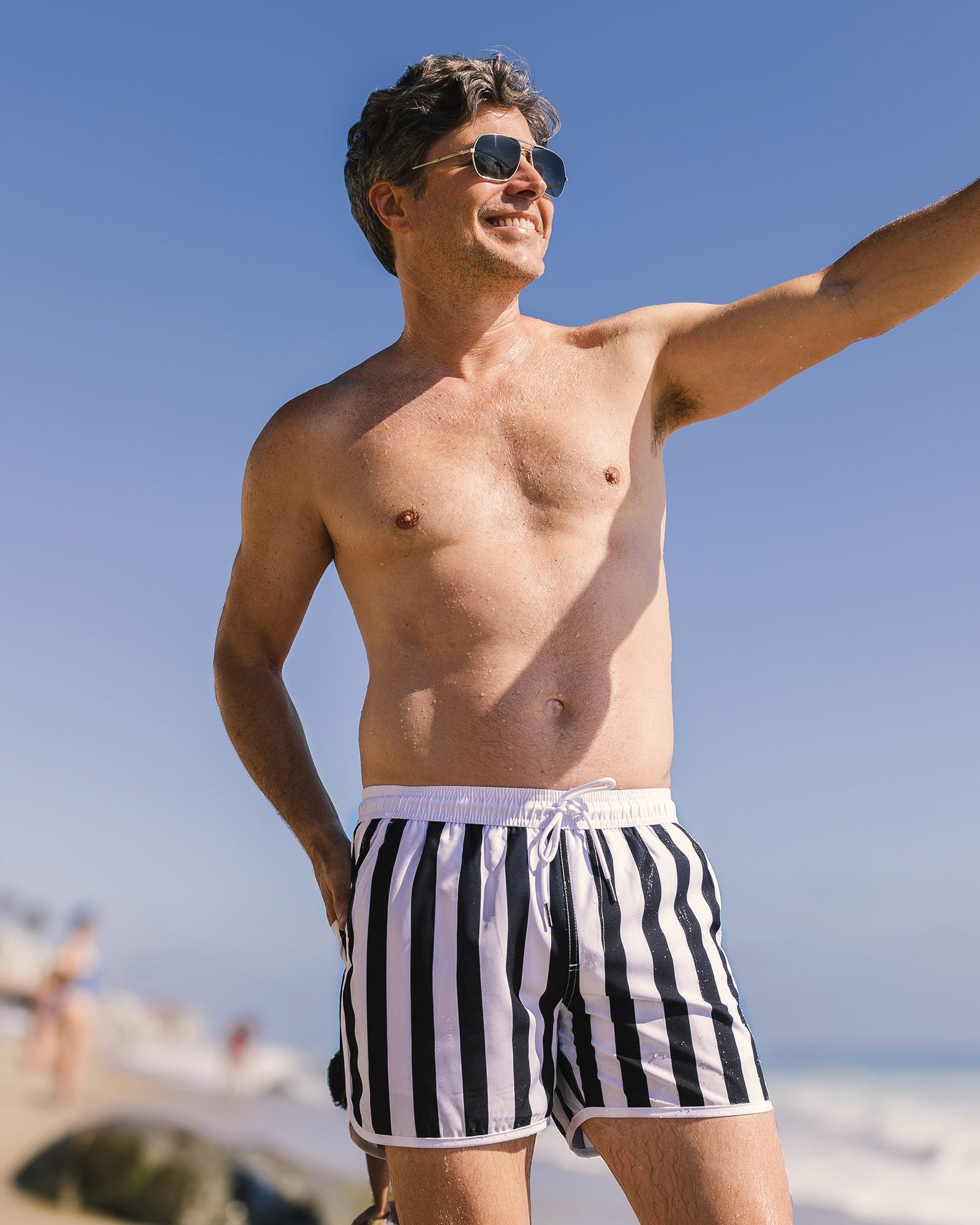WaveLine Striped Swim Trunks, Black and White | Maamgic – maamgic